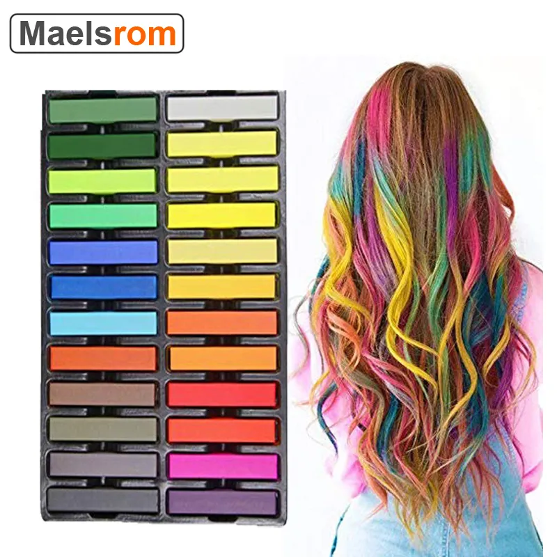 Hair Chalk Set: 24 Temporary Hair Colors Crayons for Kids and Pets ...