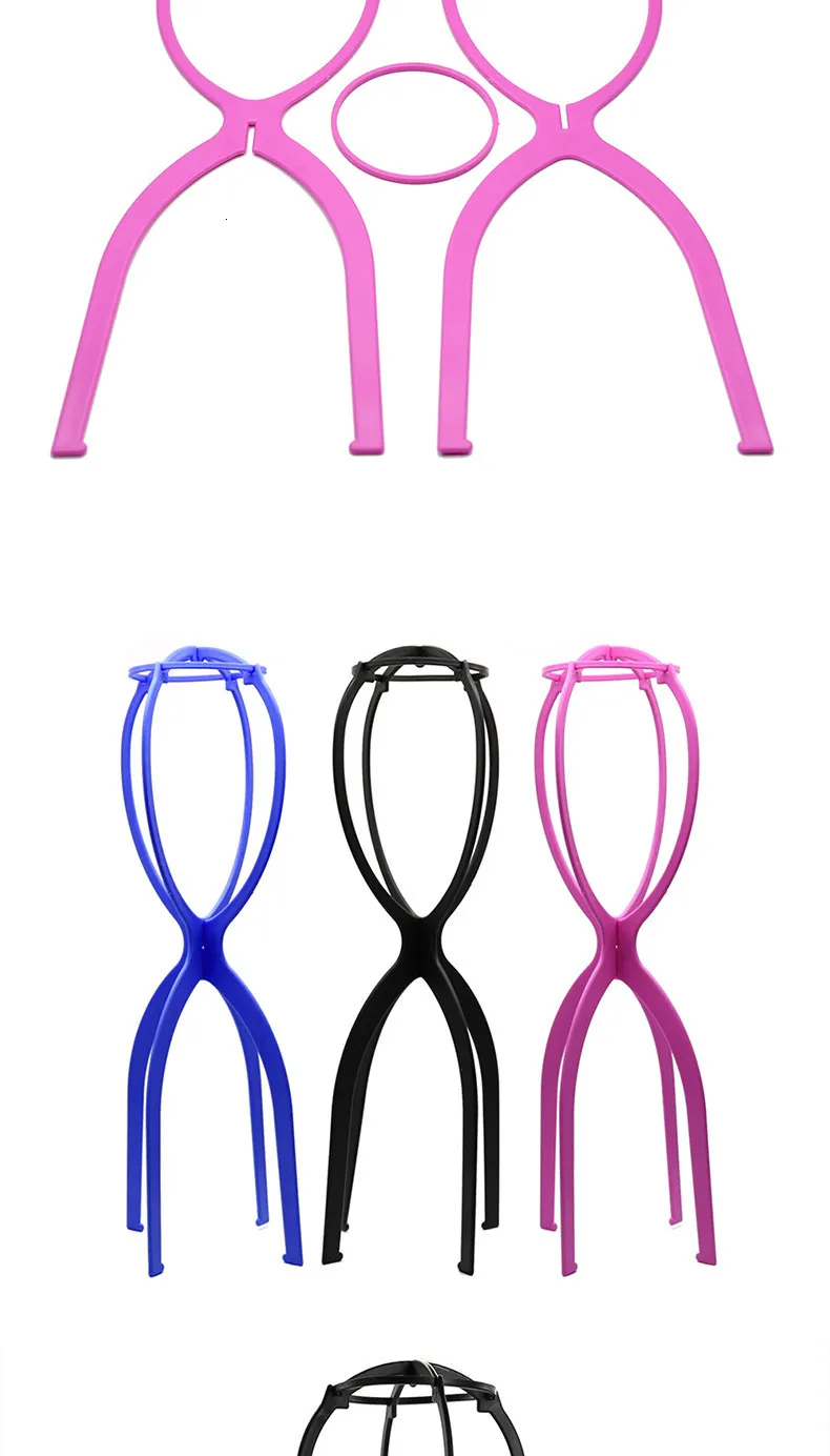 Portable 50cm Black and Pink wig on stand - Adjustable High Holder for ...