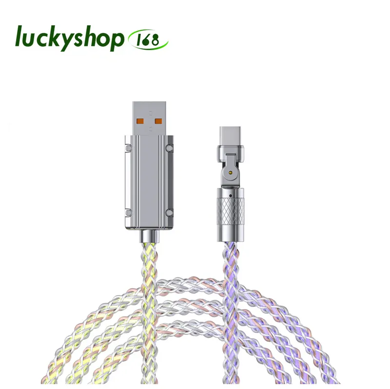 High Speed Charging Cable, 120W Rotatable USB Type C Data Cord With RGB ...