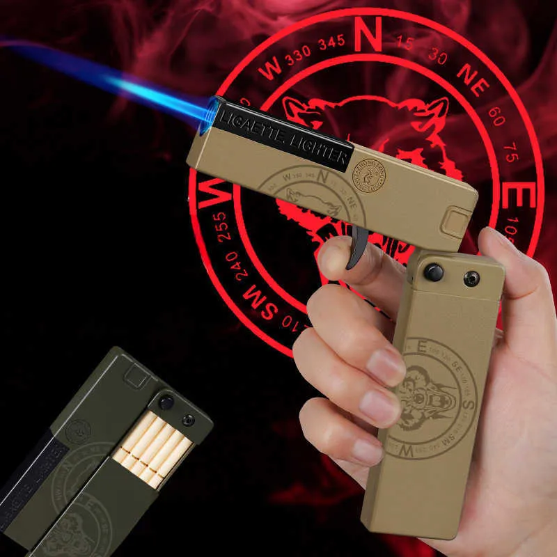 Creative Folding Pistol Shape Cigarette Case Inflatable Lighter, 10 ...