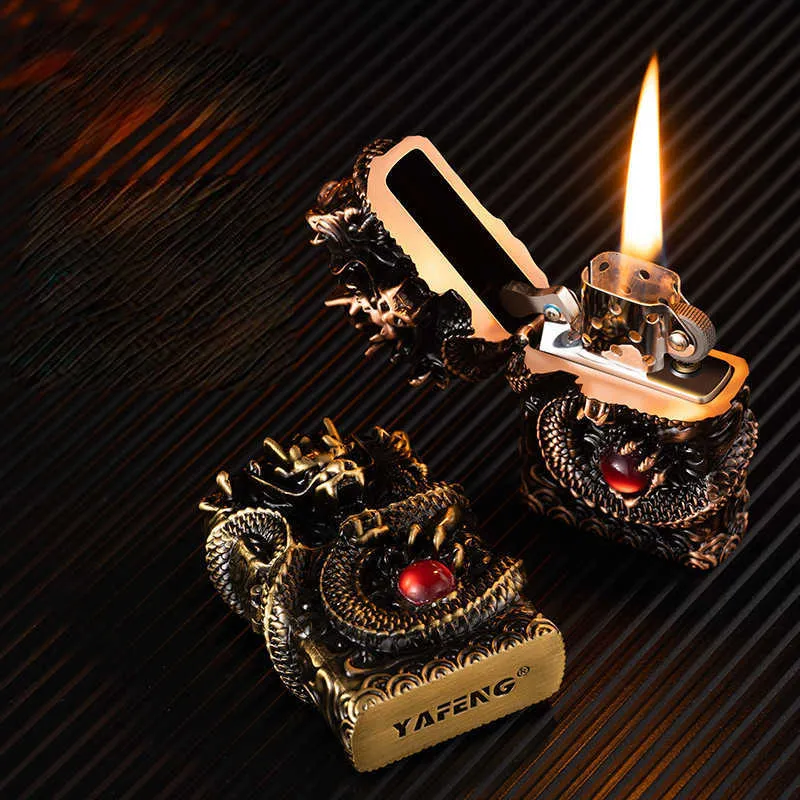 Unique Kailong Pattern Kerosene Lighter, Creative 5-Sided Engraved ...
