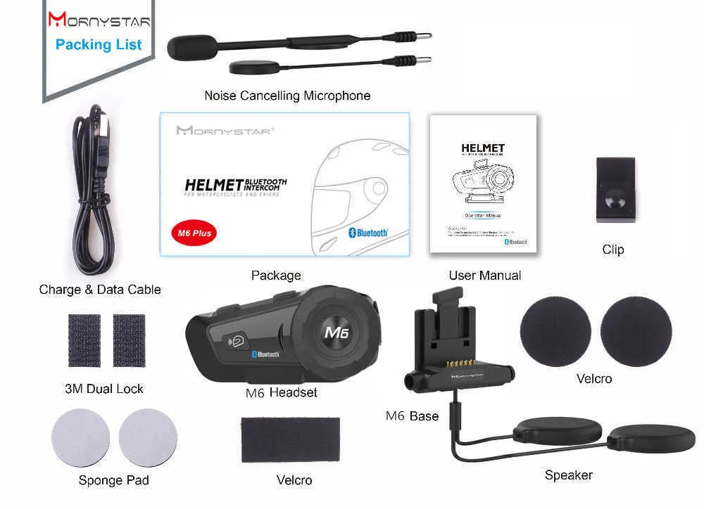 1000m Bluetooth Intercom Motorcycle Helmet Headsets For Rider BT ...