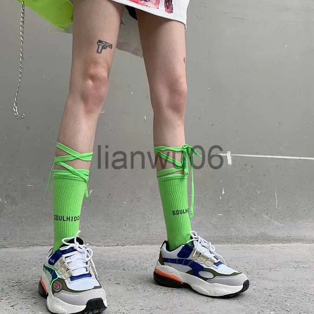 DHgate.com:Neon Green Fluorescence Unisex Cotton Long Socks for Men and ...
