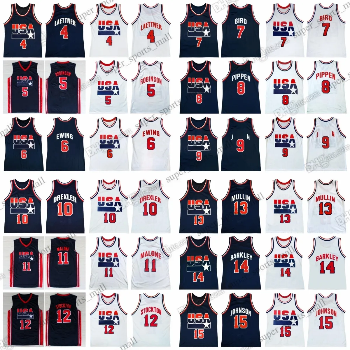 Custom XS 6XL 1992 Retro Basketball Jerseys 6 Ewing 7 Bird 5 Robinson ...
