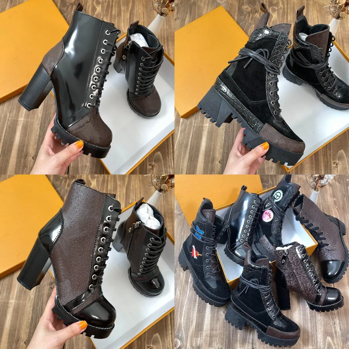 Womens Designer PU Leather Winter High Heel Wedge Lace-Up Half Boots ...