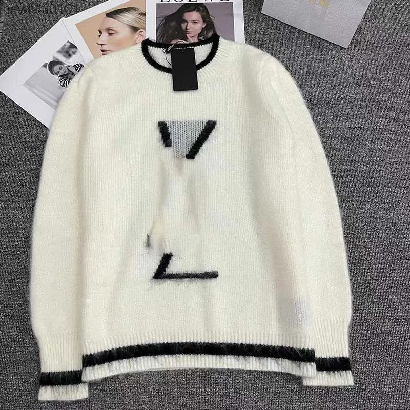 Mohair Letter Print Round Neck Pullover | Casual Loose Versatile ...