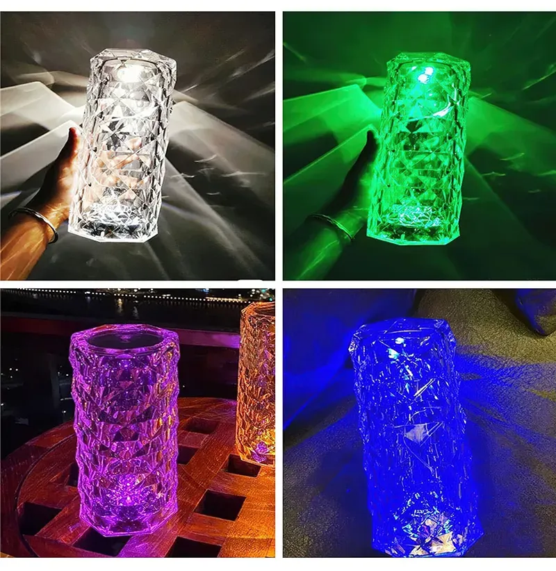 LED Romantic Rose Crystal Desk Light, USB Charging Bedroom Bar ...