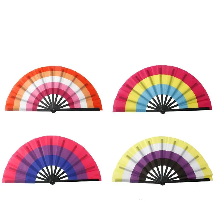 Folding Hand Fan, Rainbow Pride Fan Vibrant Fabric Hand Fan For ...