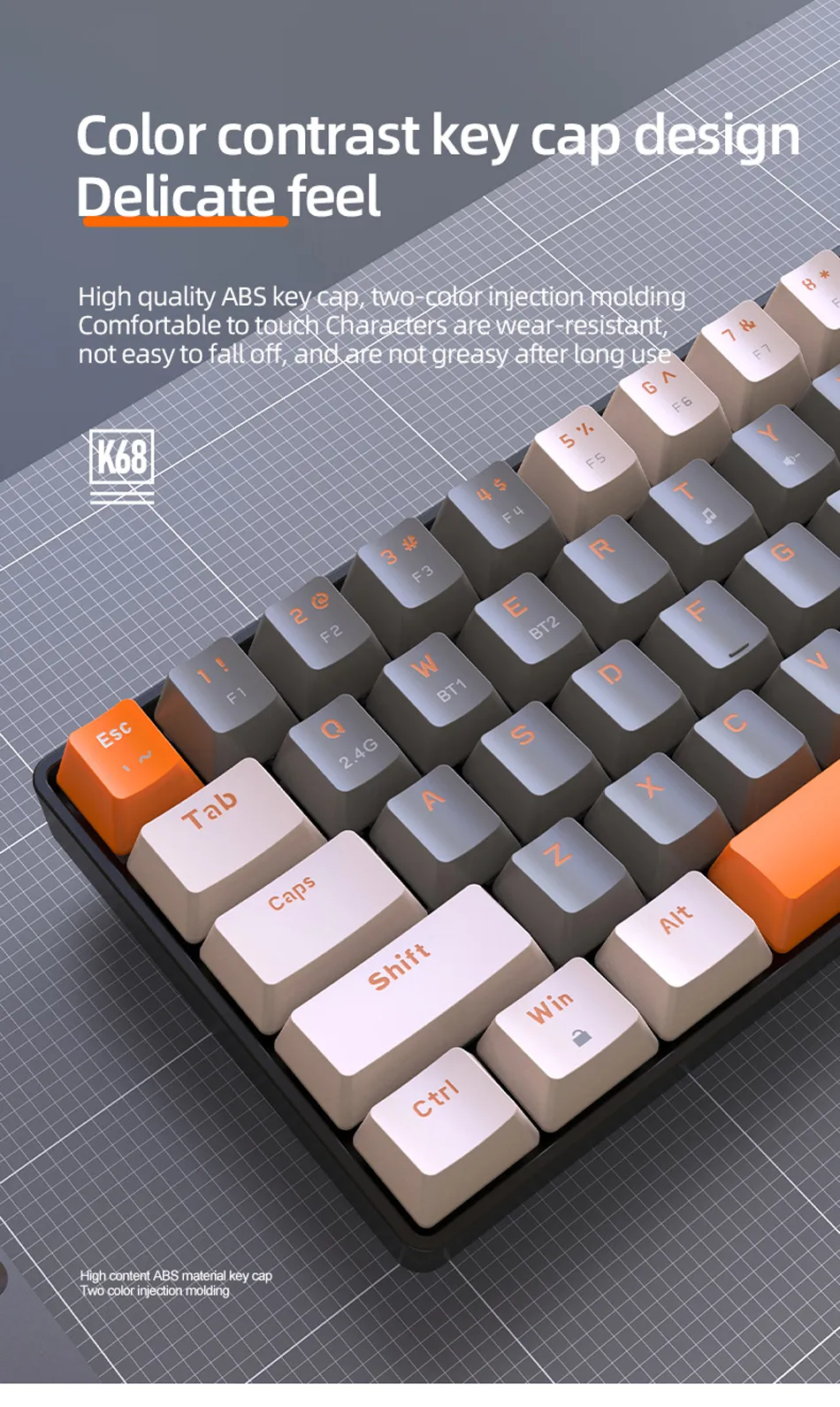 Compact 68-Key Gaming Keyboard - Wireless/Bluetooth Mechanical Keyboard ...