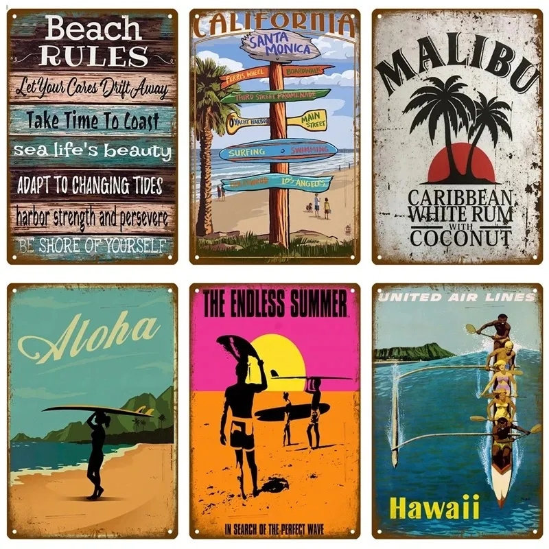 Beach Country Tin Sign Beach Landscape Poster Plaque Summer Metal Sign ...
