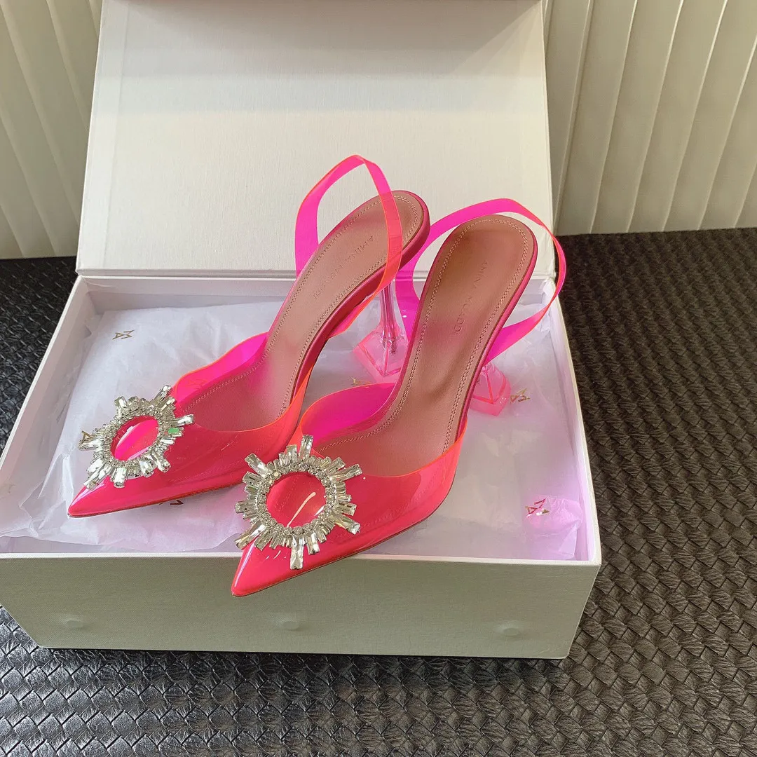 Crystal Embellished Minimalist PVC Pumps With Spool Heels And Slingback ...