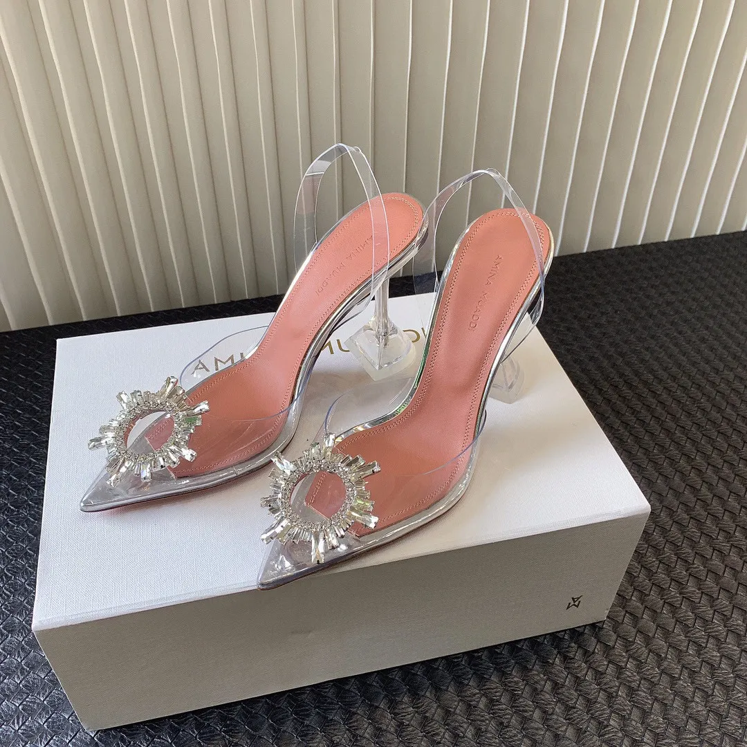 Crystal Embellished Minimalist PVC Pumps With Spool Heels And Slingback ...