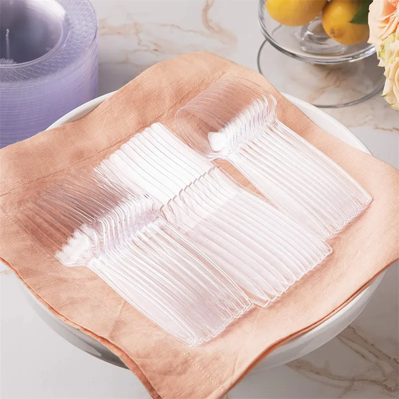 DHgate.com:Disposable Crystal Clear Plastic Flatware Set (48/96/144PCS ...