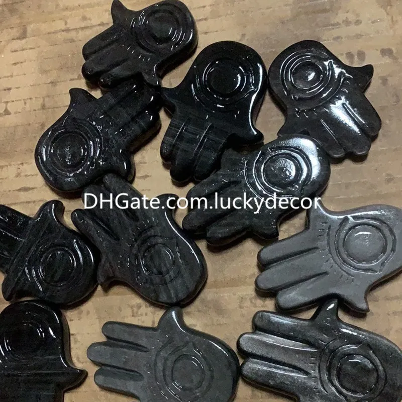 Handmade Carved Obsidian Hamsa Statue Gold And Silver Sheen ...