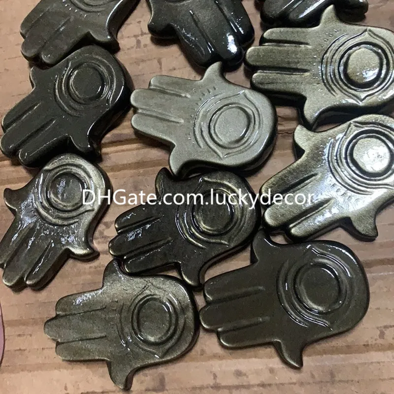 Handmade Carved Obsidian Hamsa Statue Gold And Silver Sheen ...