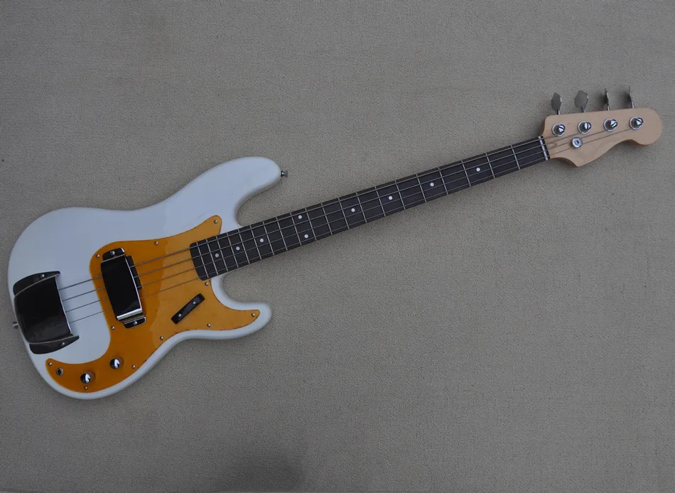 White Electric Bass Guitar With Rosewood Fingerboard And Golden ...