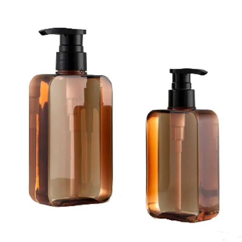 Refillable Lotion Bottle Travel Set: Clear Square Brown PET Plastic Lotion Pump Bottles 200ml ...