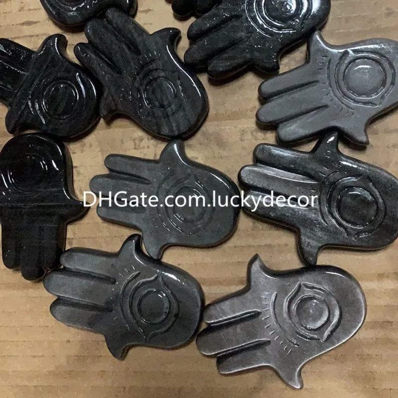 Handmade Carved Obsidian Hamsa Statue Gold And Silver Sheen ...