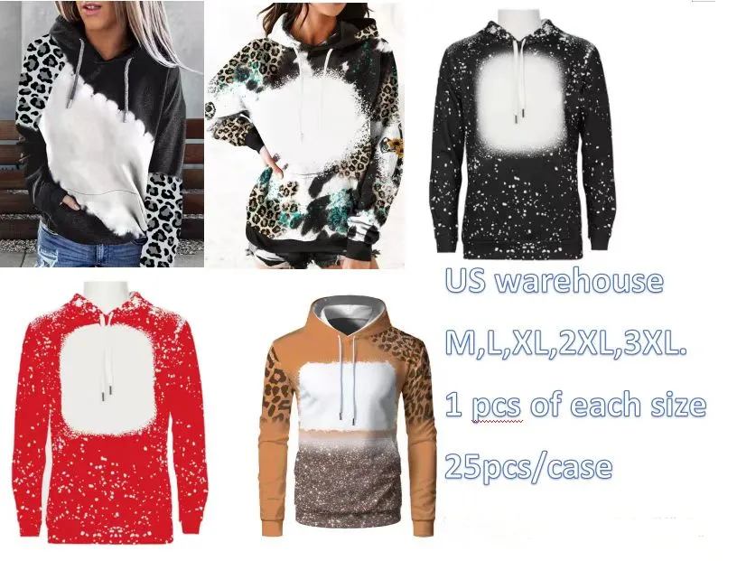 Sublimation Hoodie: Bleached Long Sleeve Hooded Sweater US Men & Women ...