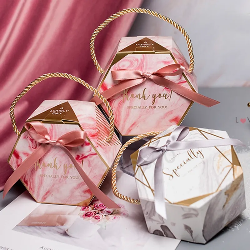 Cajas De Regalo Hexágono De Mármol Con Mango Para Envases De Chocolate ...