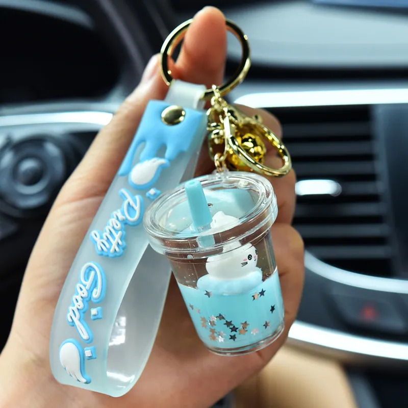 Milk Tea Keychains Acrylic Rabbit & Glitter Liquid Charms For Cars ...