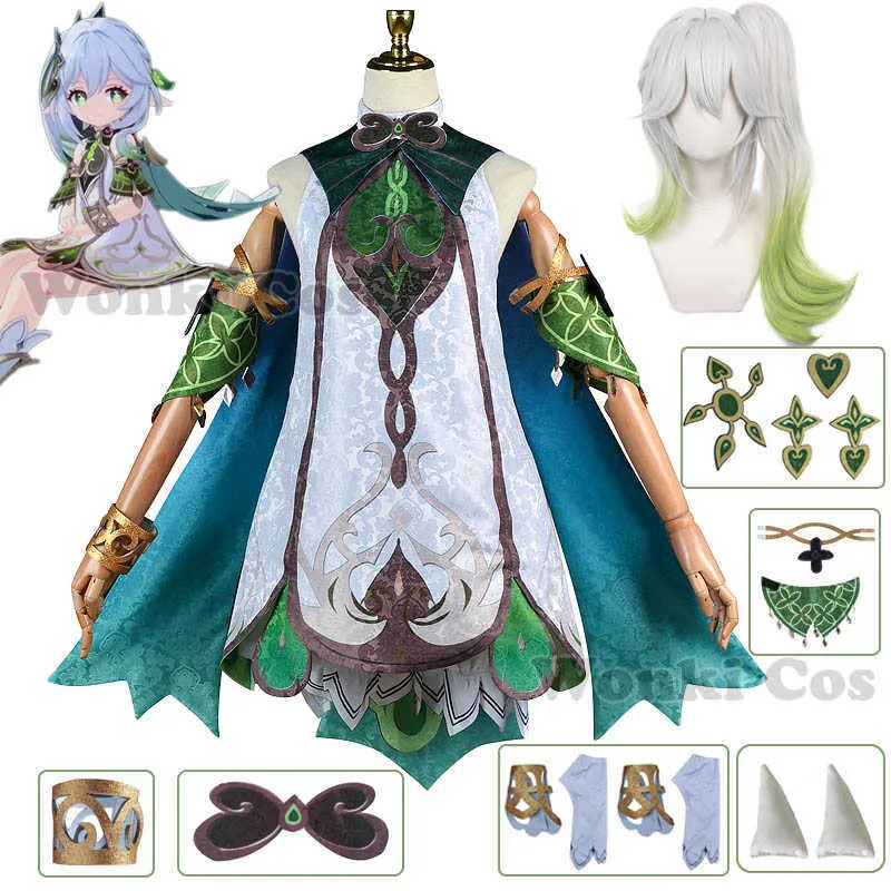 Genshin Nahida Cosplay Full Set With Wig Hair And Cute Girl Dress Anime