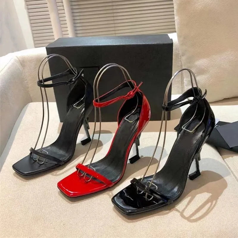 Designer High Heels Metal Letters Sandals Women Dress Shoes Sexy Open ...