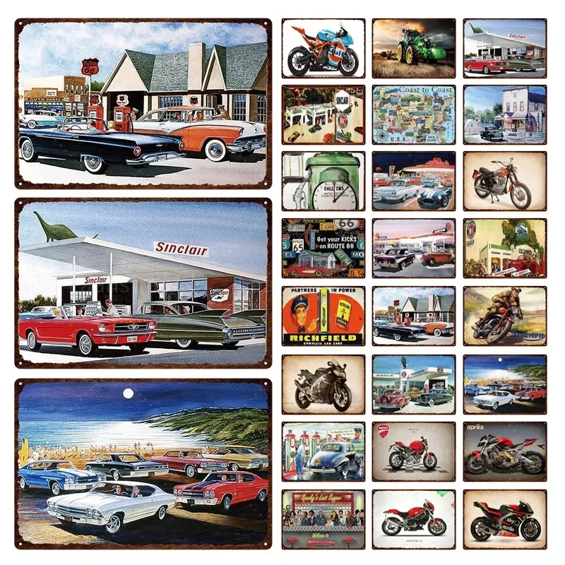 Painting Steel Garage Door Retro Classic Car Motorcycle Wall Decor ...