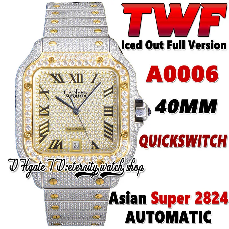 TWF TwSA0009 Mens Watch Paved Diamonds ETA A2824 Automatic Fully Iced ...
