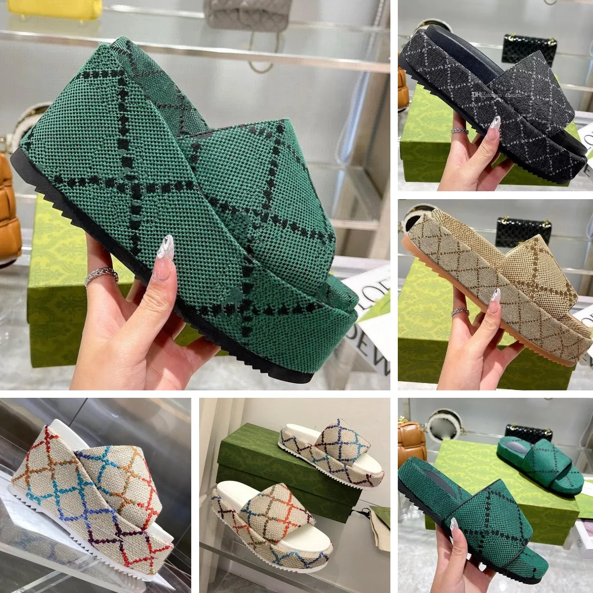 Designer Slippers Women G Paris Platform Slipper Wedge Pattern ...