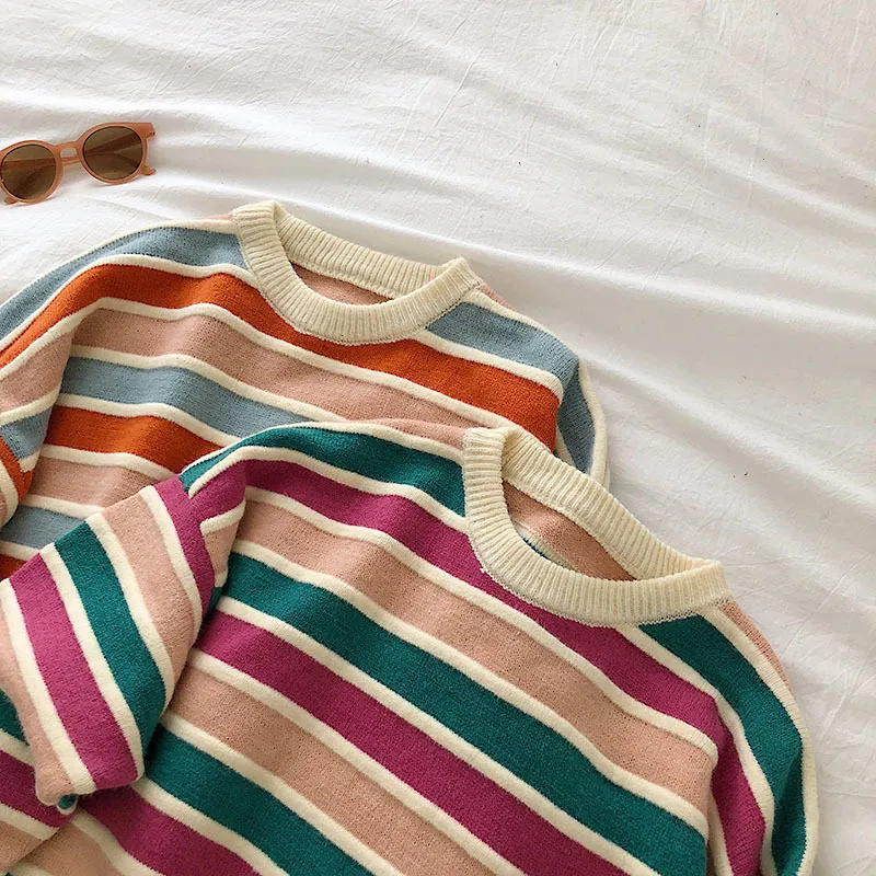 Women\u2019s Striped Acrylic Sweater V-Neck Long Sleeve Casual Pullover ...