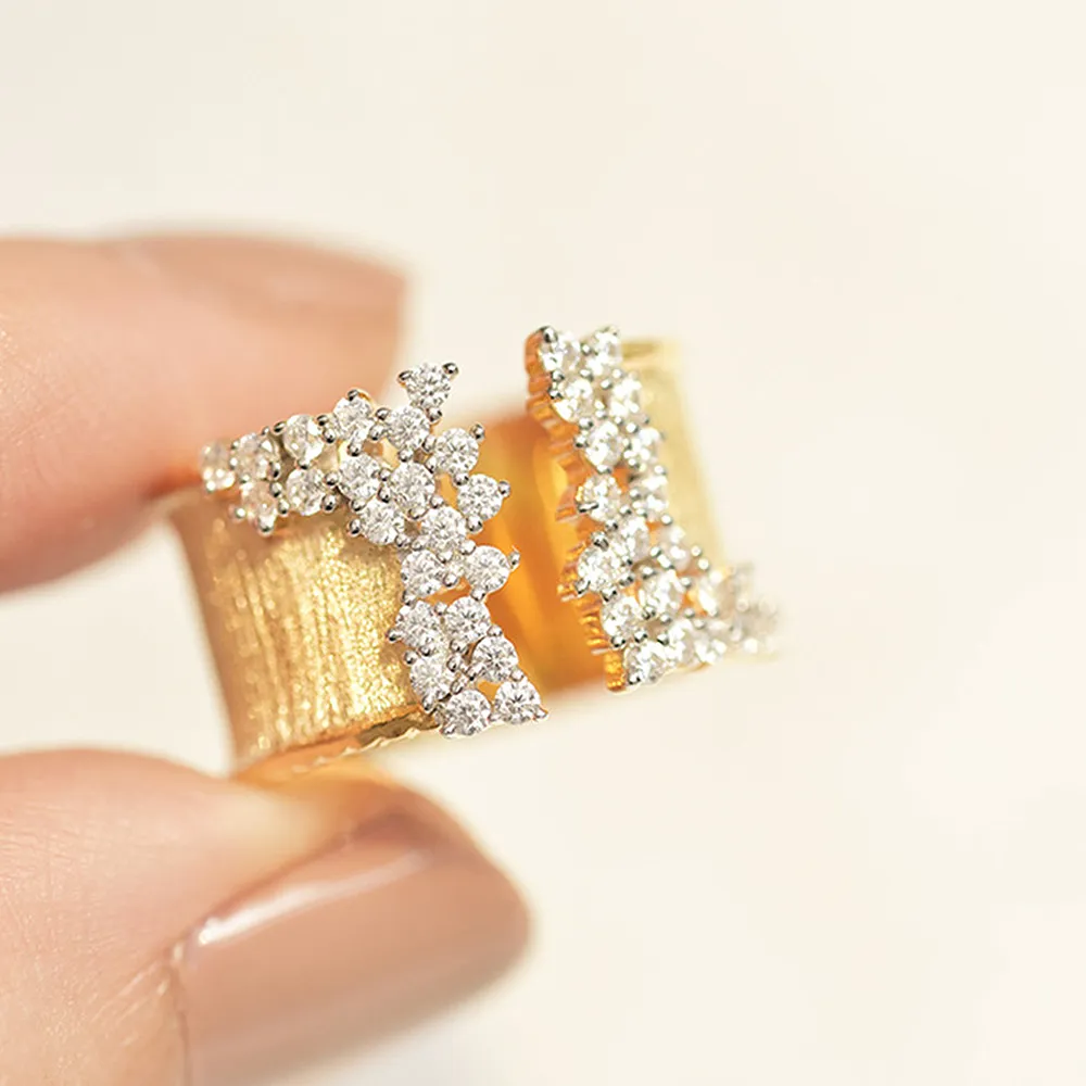 Index Finger Ring Female Gold Color Wide Band CZ Stone Statement Ring ...