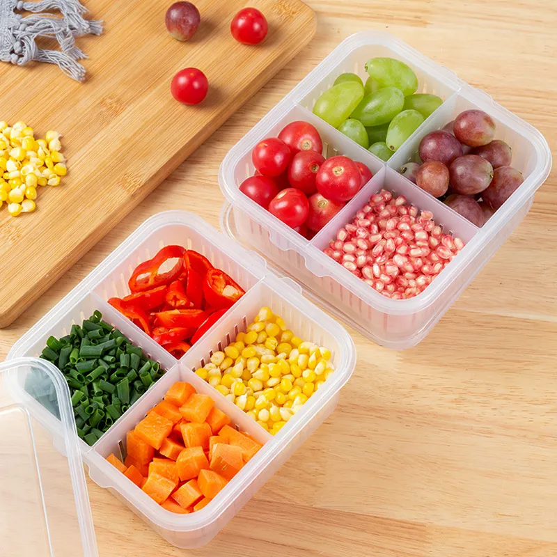 Plastic Kitchen Storage Containers with Lid 4-Grid Box for Scallion ...