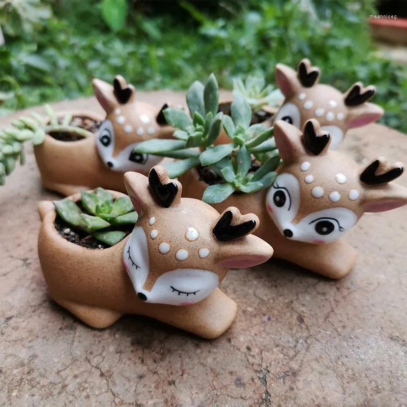 Cartoon Elk Ceramic Flowerpot Cute Farm Animals Potted Fairy Tale For ...