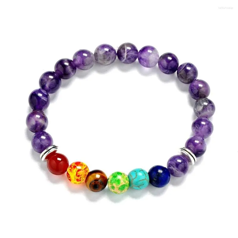 Strand 8mm Natural Seven Chakras Stone Beads Bracelet Lava Purple Green ...