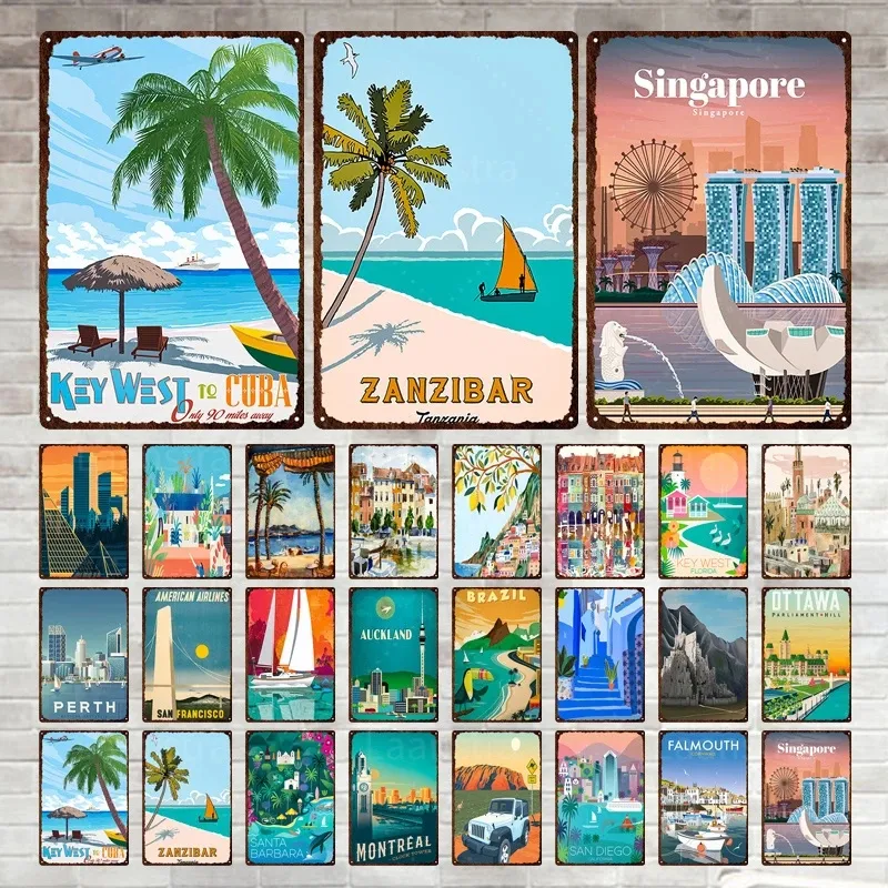 Vintage Cartoon Landscape metal posters - Metal Plate Tin Sign for Wall ...