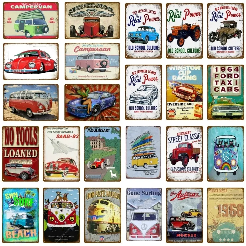 Vintage Home Art Decor Tin Sign Classic Car Bus Truck Campervan Metal ...