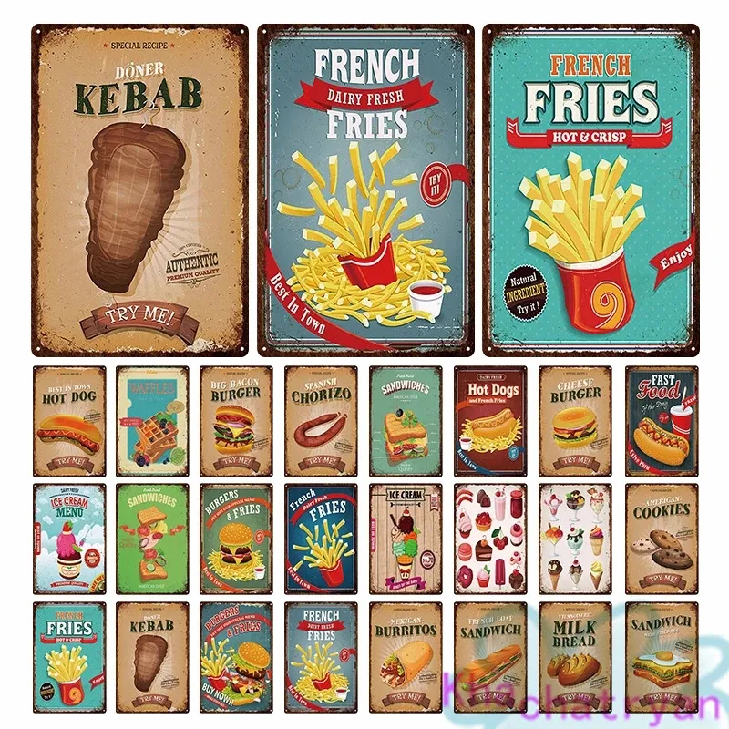 Fast Food Ice Cream Burgers Cupcake Metal Painting Plaque Plate ...