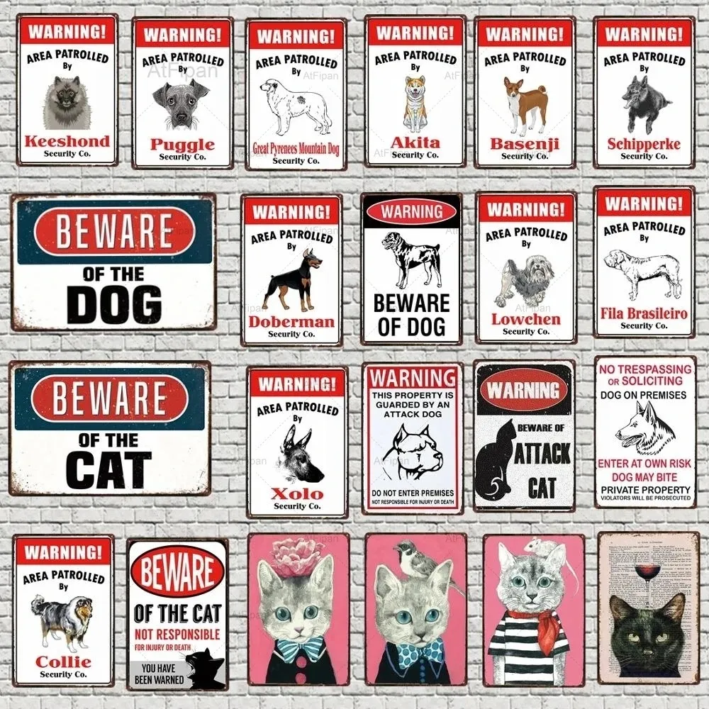 Beware Of The Dog Tin Sign Warning Cat Sign Shabby Chic Plaque Metal ...