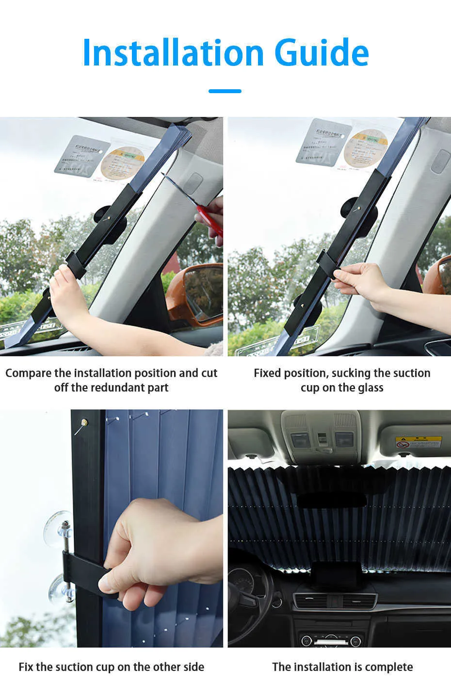 Windshield Sun Shade: Stretchable Front Window Car Curtain With 6 ...