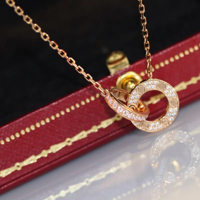 Designer Double Ring Necklace With Full CZ Diamond Elisa Gold Pendant ...