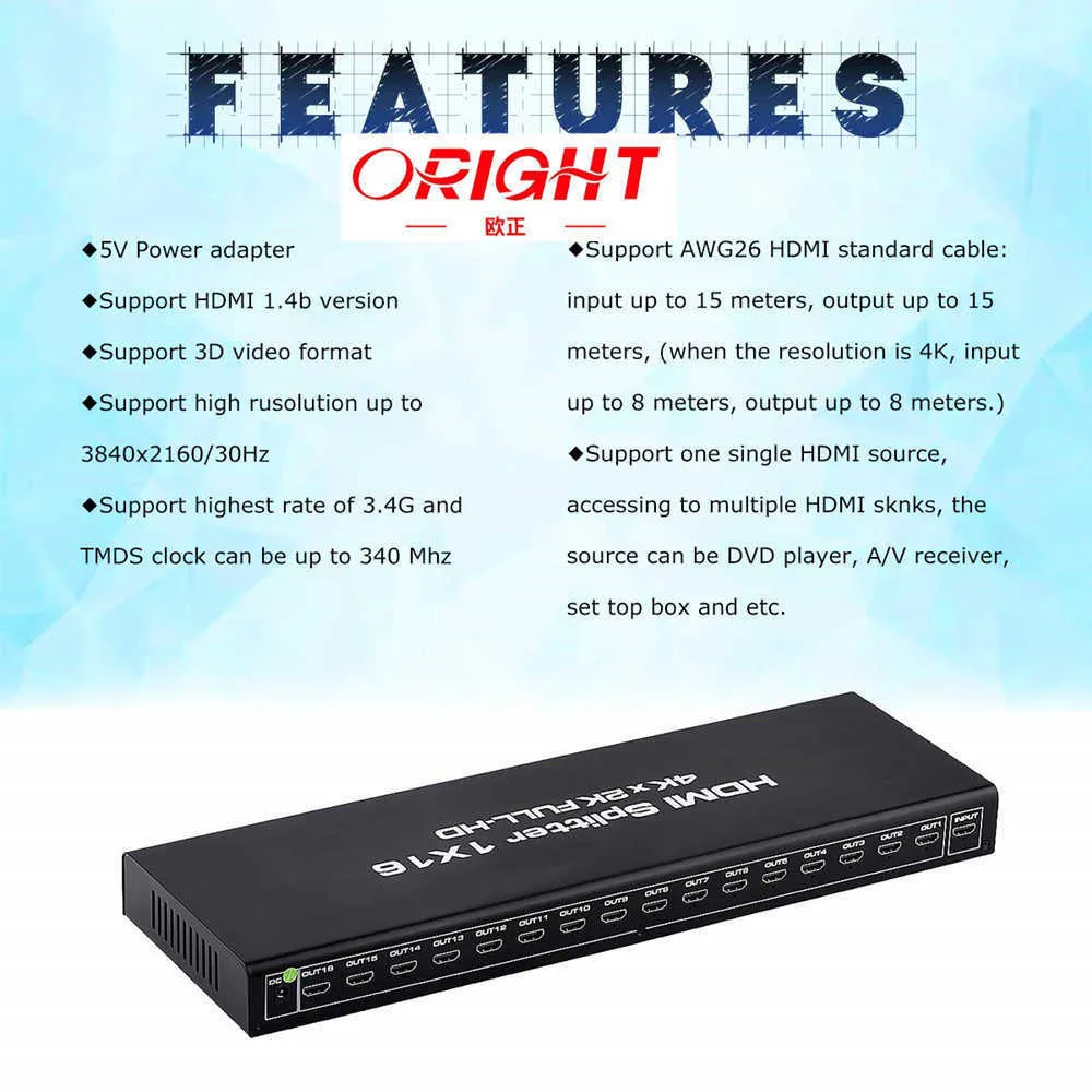 4K HDMI Splitter 1x16 - Ultra HD 1 in 16 Out Distributor, 4K@30Hz, 3D ...