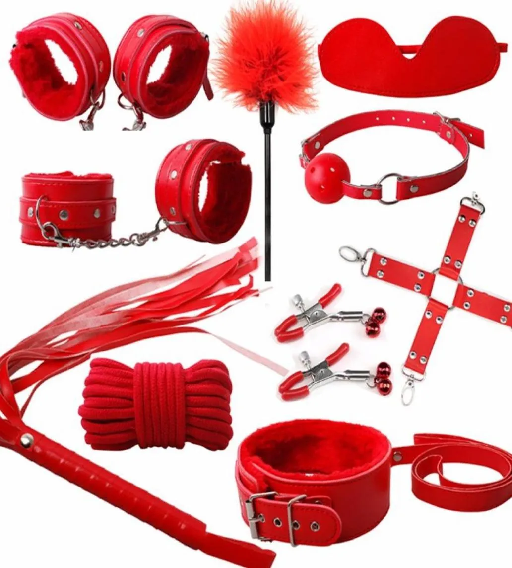 Sexy Costumes Bdsm Bondage Restraint Set Handcuffs For Sex Whip Nipple