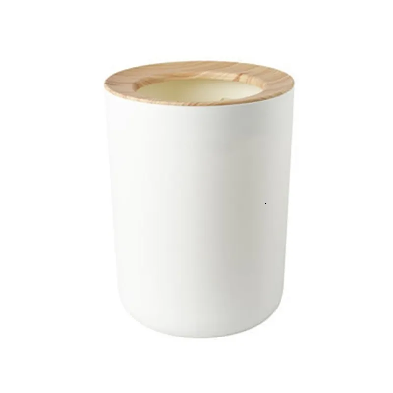 Round Garbage Can 12L Plastic Trash Can With Wooden Lid Small Round ...