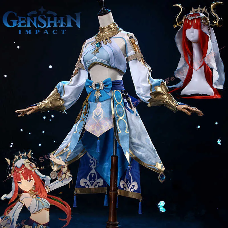 Genshin Impact Nilou Cosplay Dress With Red Hairpins Horns Veil