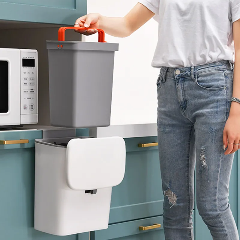 Wall-Mounted Hanging garbage trash can with Lid for Kitchen, Bathroom ...