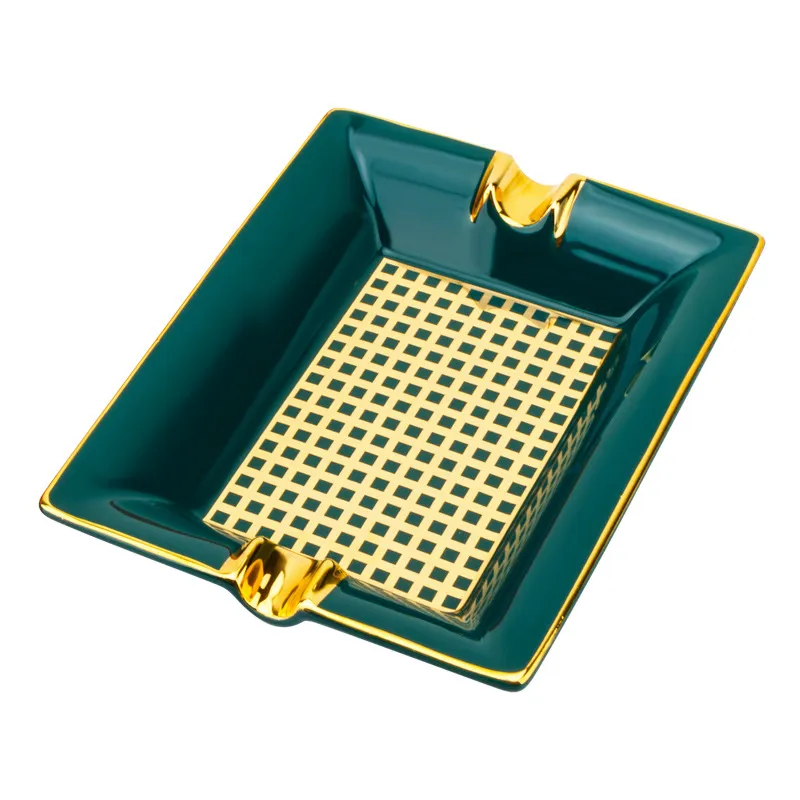 Luxury Ceramic Cigar Ashtray With Double Slot | Square Pattern | Gift ...