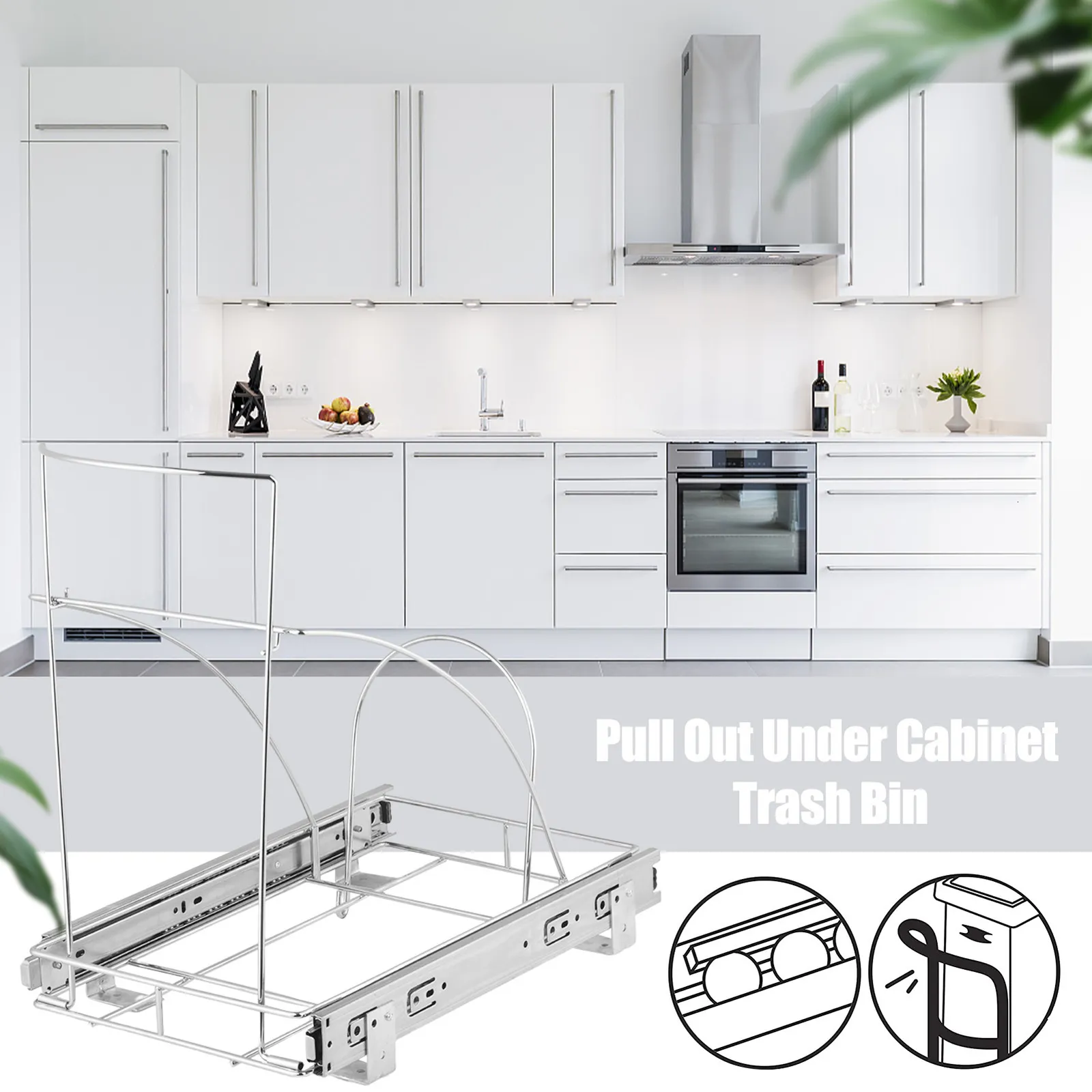 Tall Kitchen Trash Can Pull Out, 7.6 Gallon Under Counter Garbage Bin ...