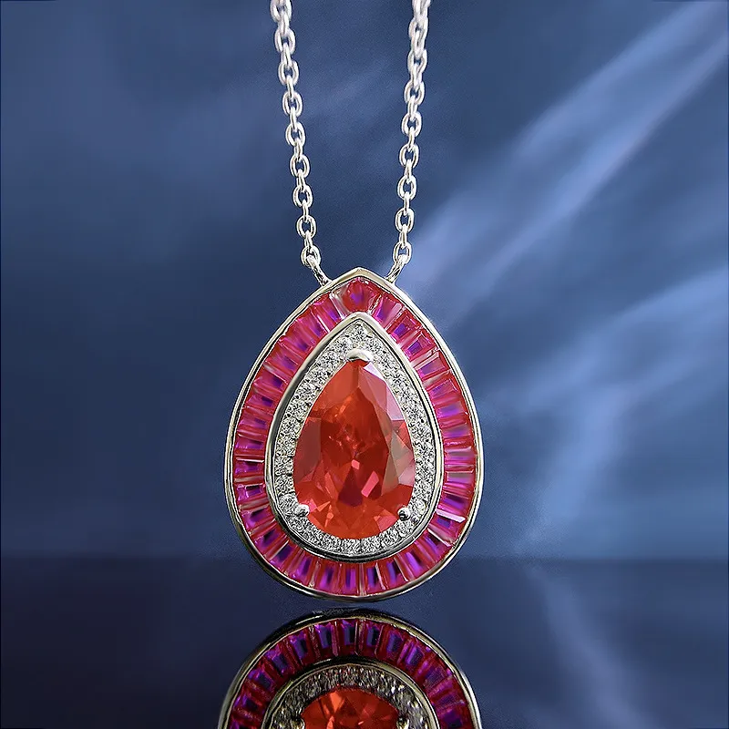 925 Sterling Silver Water Drop Pendant Necklace Ruby Diamond Wedding ...