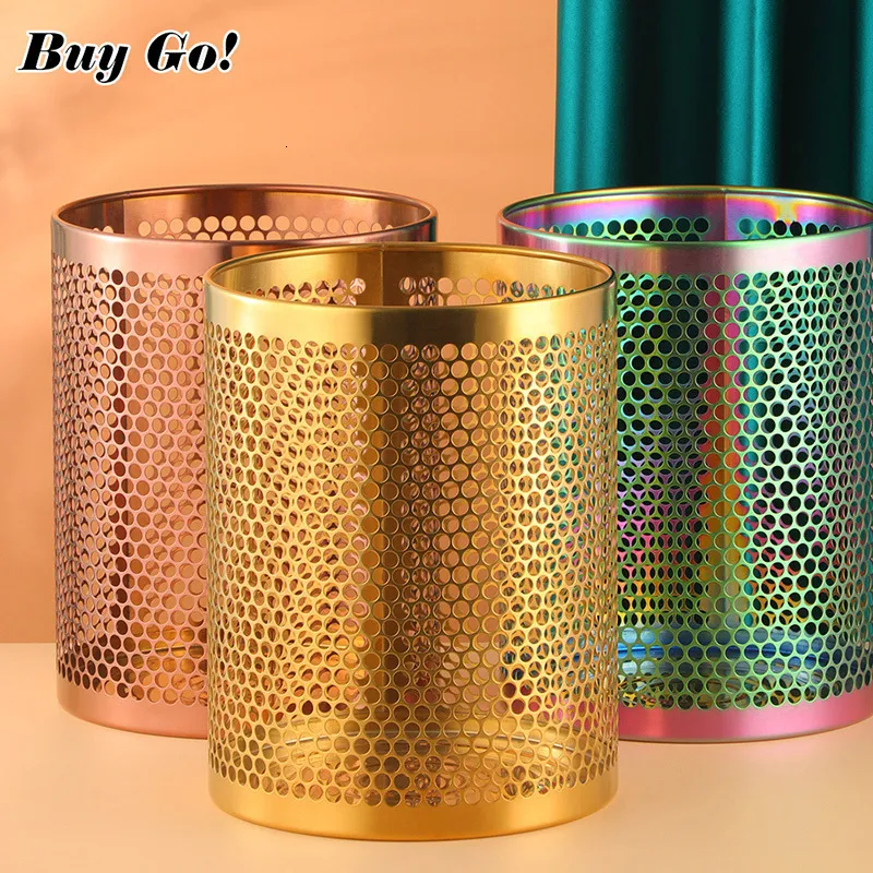 Gold Stainless Steel garbage trash can - Portable Recycling Basket for ...